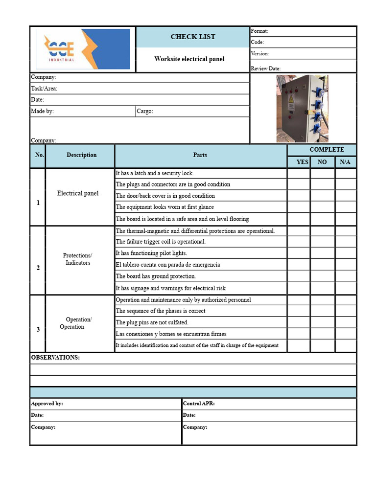 Electrical Panel Safety Checklist | PDF