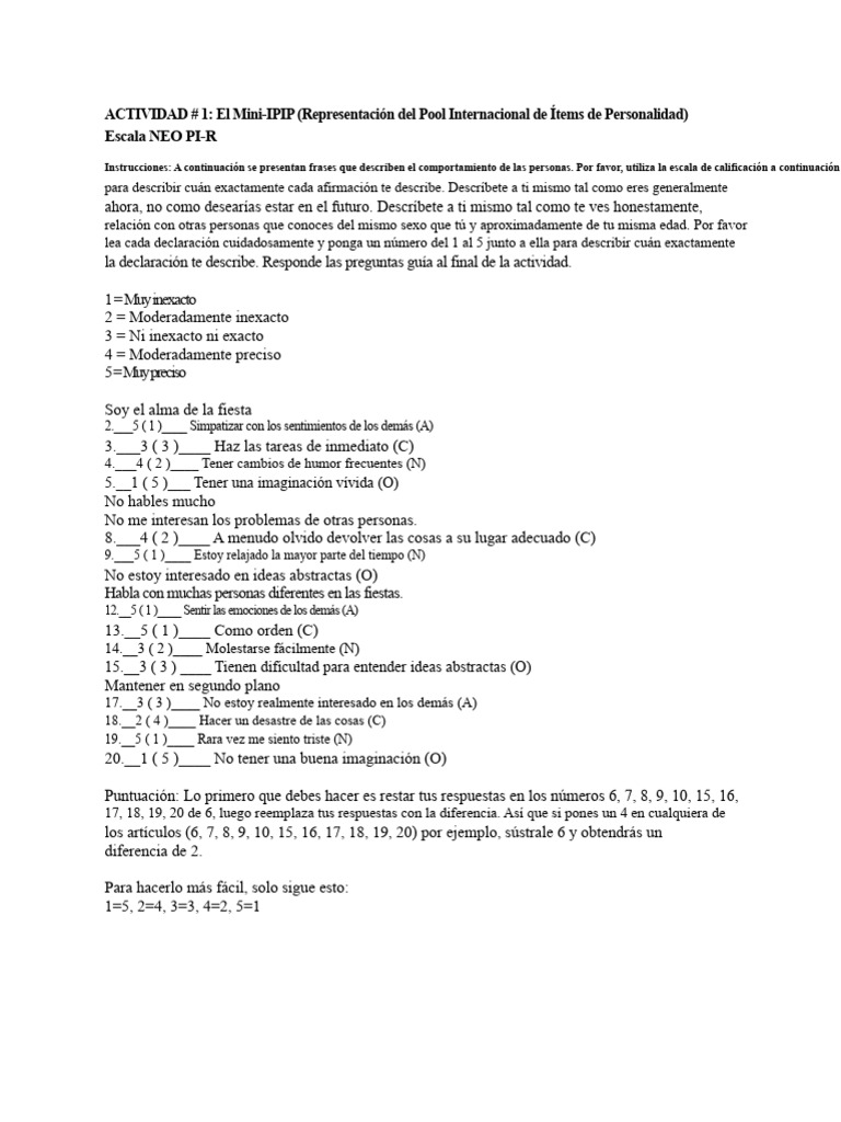 Mini Ipip Escala Actividad | PDF | Sicología | Conceptos psicologicos