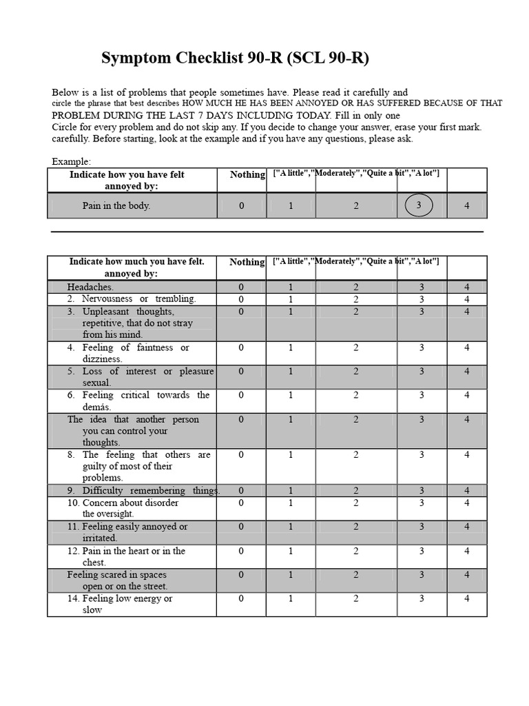 SCL-90-R Symptom Checklist Guide | PDF | Self Report Study | Psychology