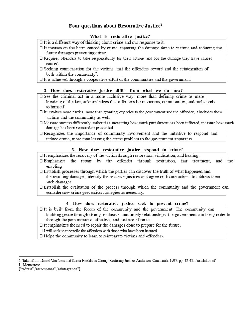 Four Questions About Restorative Justice (Ness) | PDF | Restorative ...