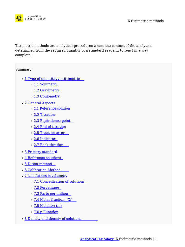 6 Titrimetric Methods | PDF | Titration | Chemistry