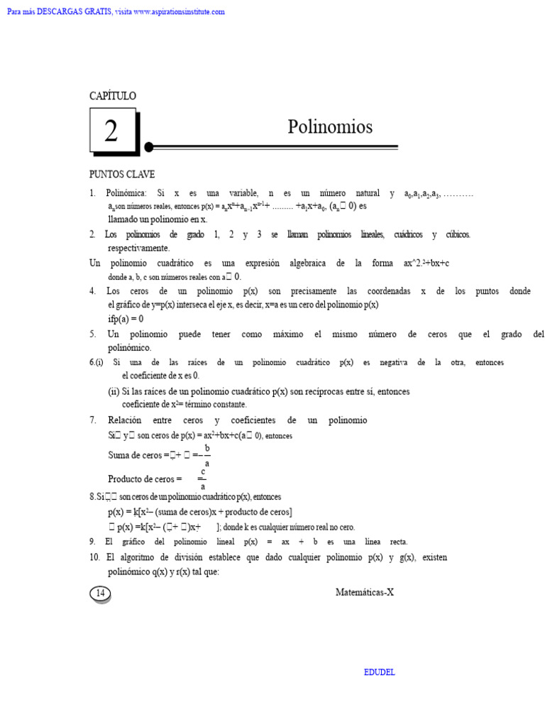 10-Matemáticas-Polinomios-Notas-Cuestionario.pdf | PDF | Polinomio ...