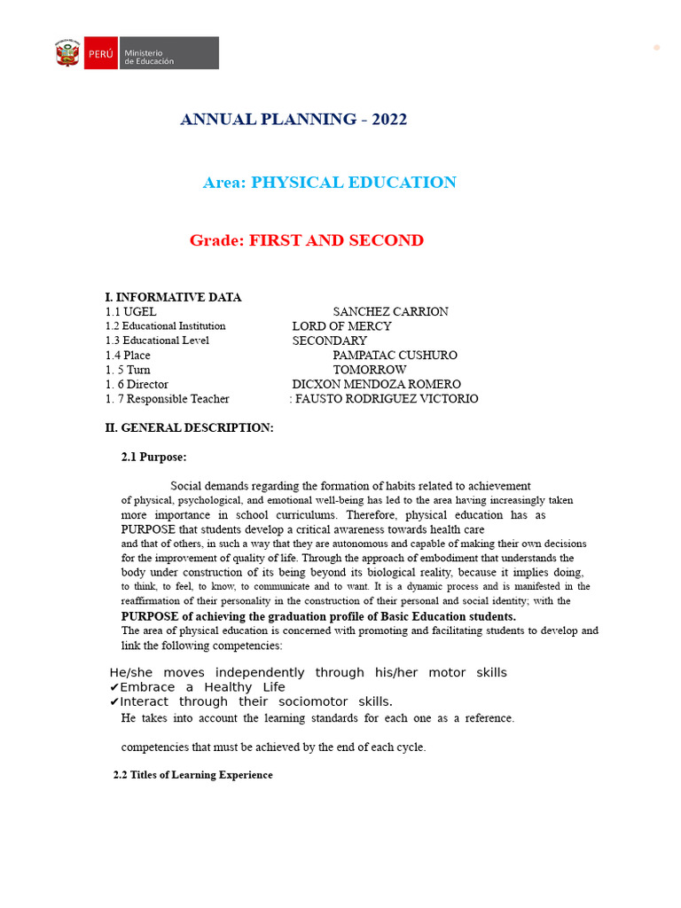 ANNUAL PROGRAMMING PHYSICAL EDUCATION 1st-2nd | PDF | Cognition