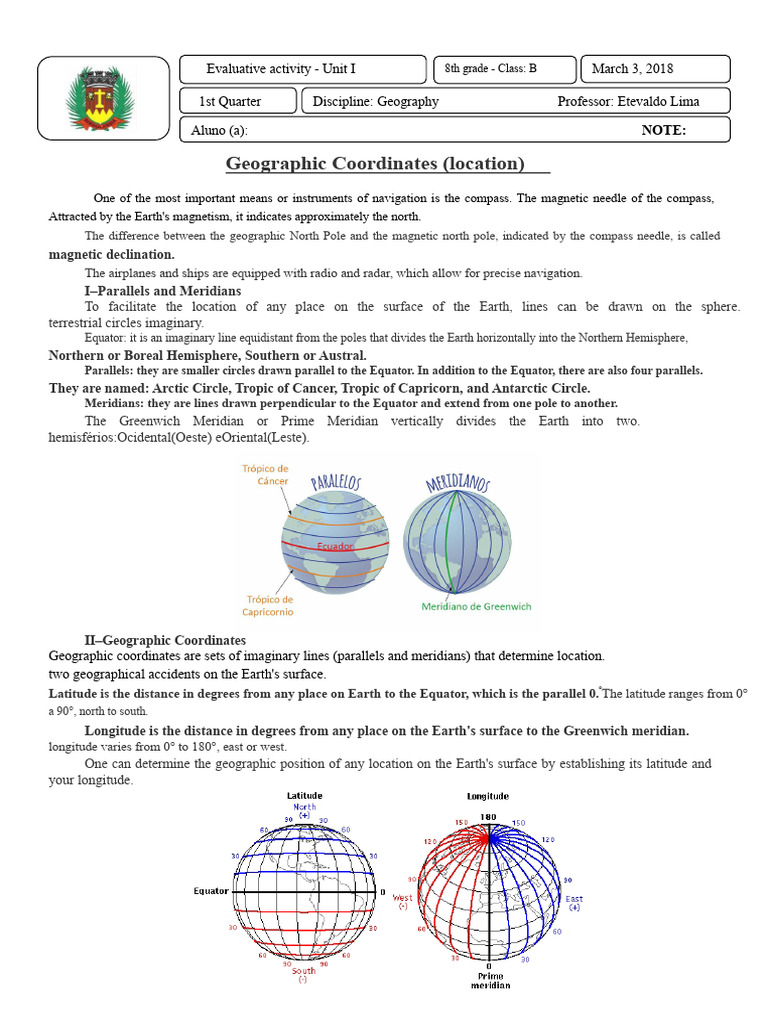 Assessment Activity - 8th Grade - Geographic Coordinates | PDF ...