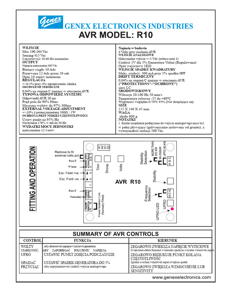 Karta Katalogowa Genex AVR R-10 | PDF