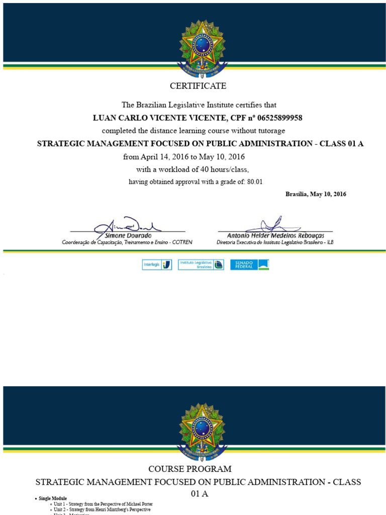Certificate - Knowledge Federal Senate | PDF
