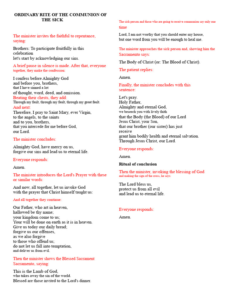 Ordinary Rite of Communion For The Sick | PDF | Lord's Prayer | Eucharist