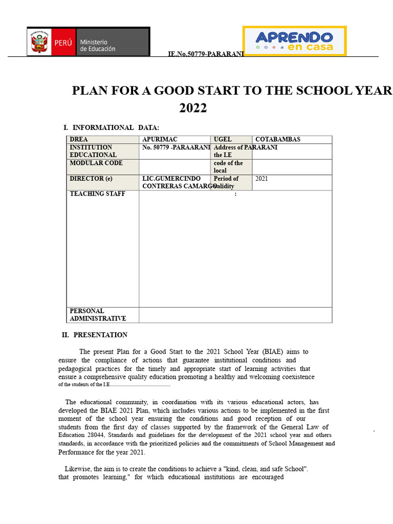 Plan-Good Start of The School Year | PDF