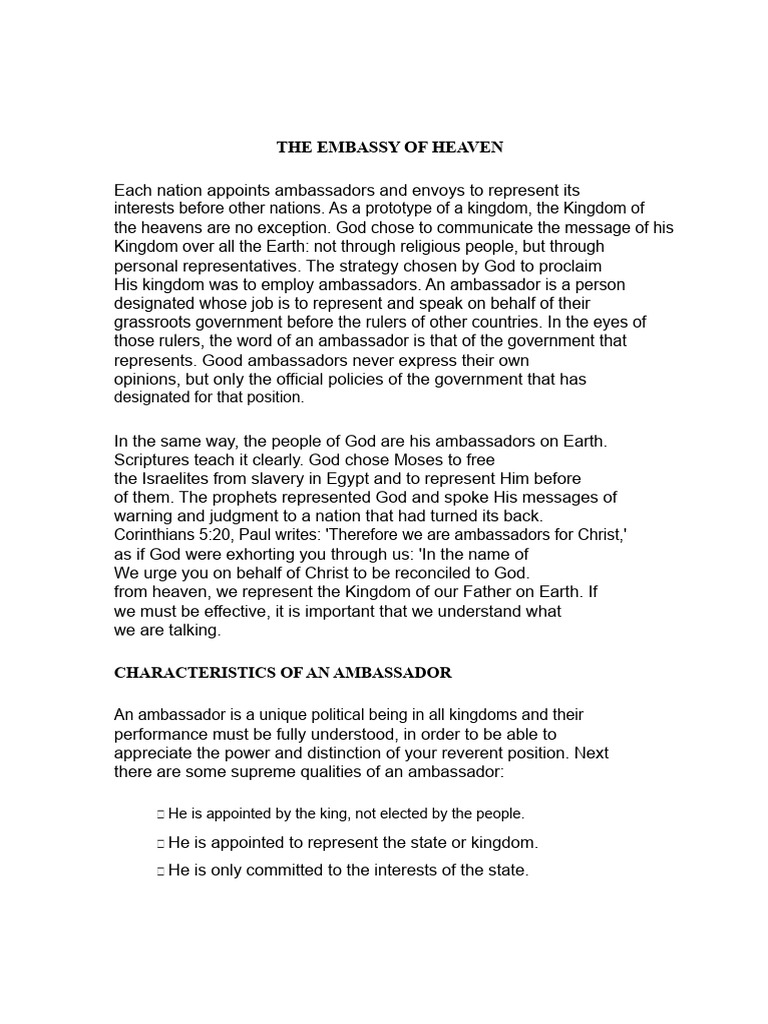 The Embassy of Heaven | PDF | Heaven | God