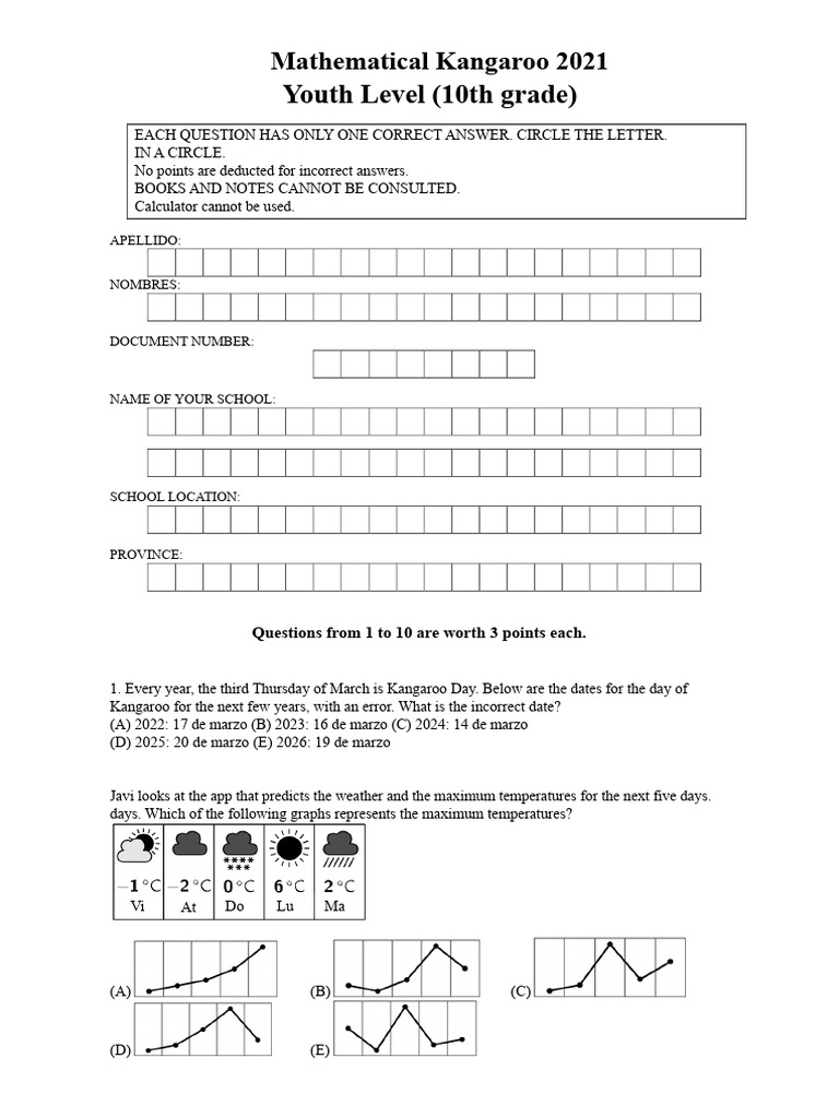 Mathematical Kangaroo 2021 Exam Questions | PDF