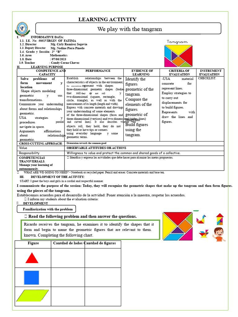 07-06-23 A-Mat. We Played With The Tangram - Shape Move, Loc | PDF ...