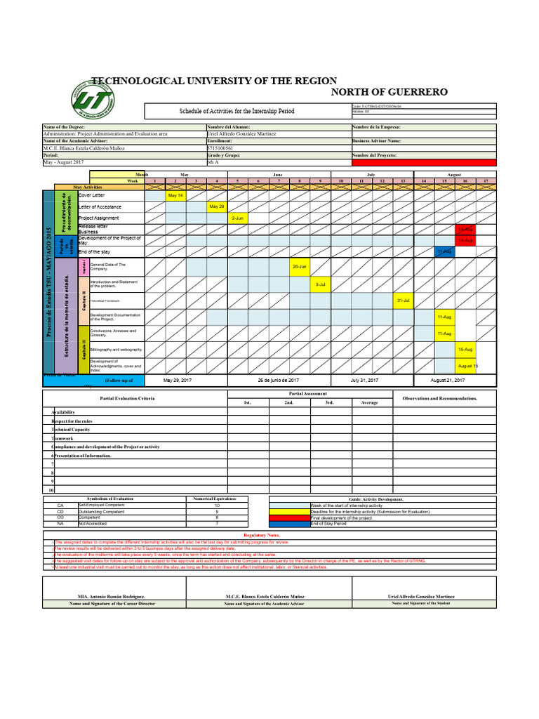 Activity Schedule Format For Internship URIEL1 | PDF
