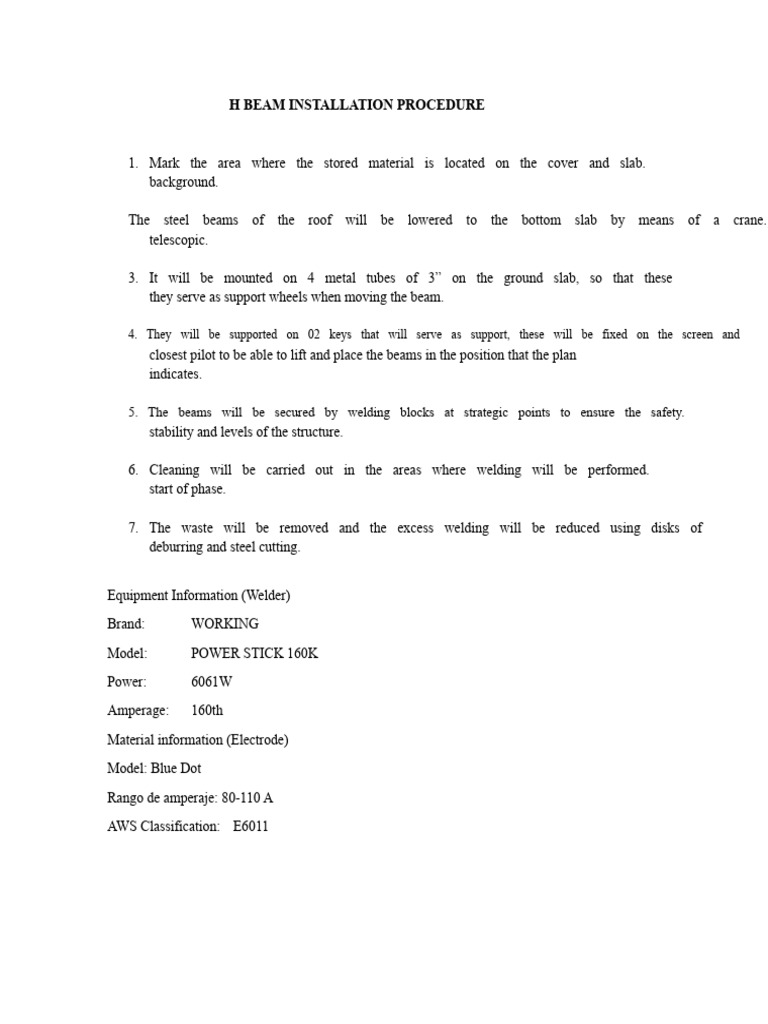 H Beam Installation Procedure Guide | PDF