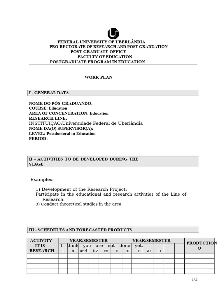 Post-Doctoral Work Plan Model | PDF
