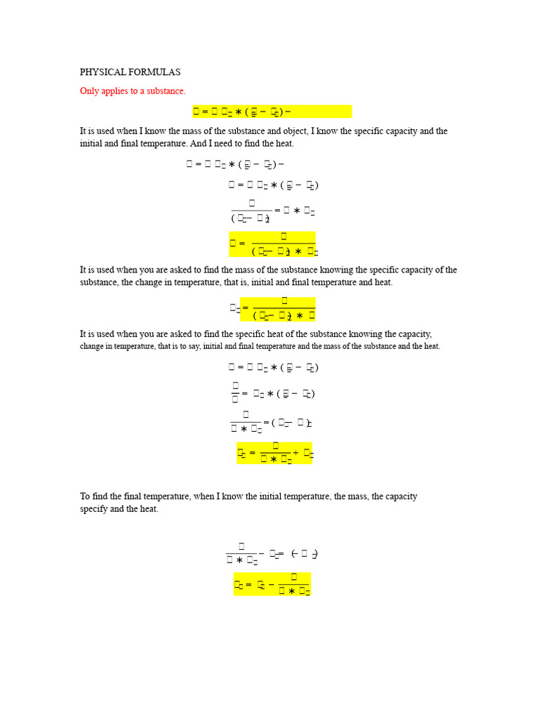 Physics Formula Sheet | PDF | Heat | Temperature