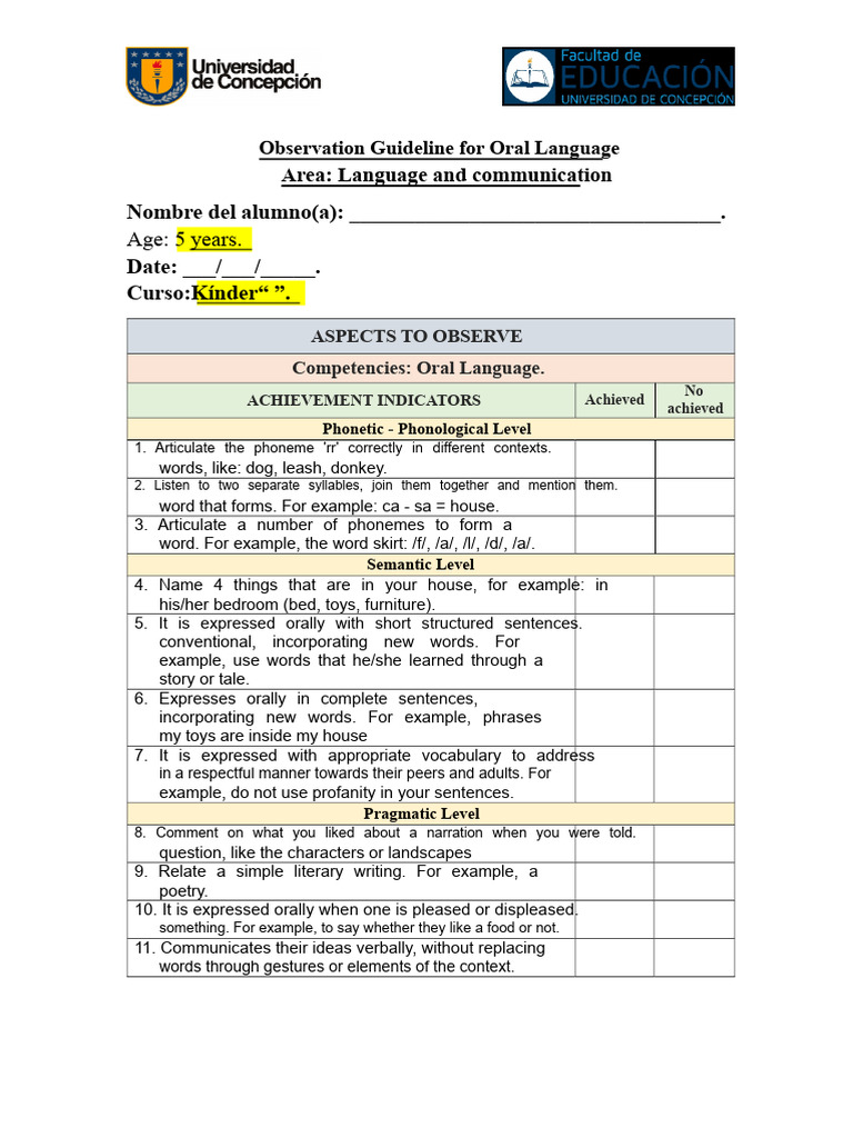 Observation Guideline Example | PDF | Word | Phonology