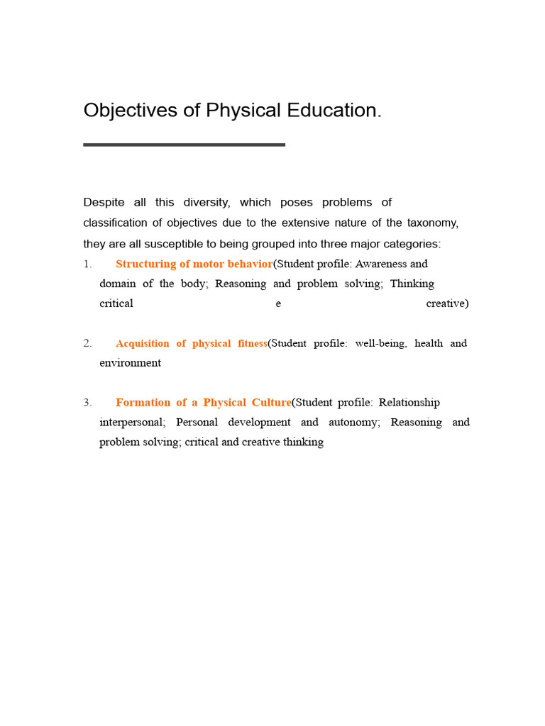 Objectives of Physical Education | PDF