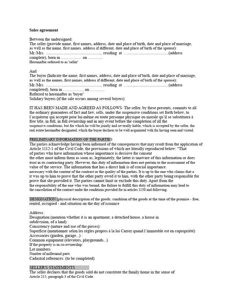 Sale Promise Template | PDF | Loans | Prices