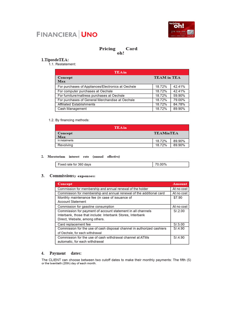 Oechsle Card Financing and Fees Guide | PDF | Interest | Payments
