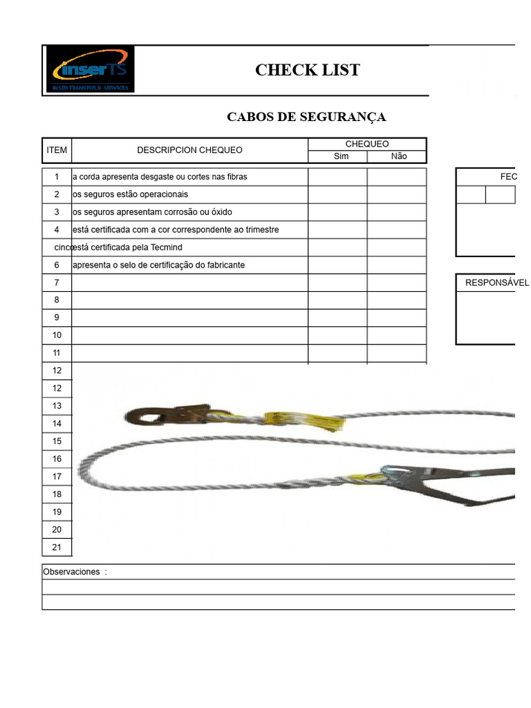 Checklist de Segurança para Cabos | PDF