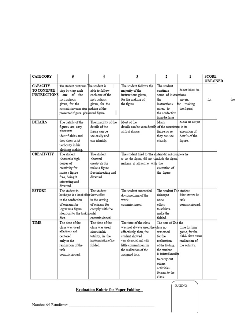 Evaluation Rubric For Origami Creation | PDF | Origami