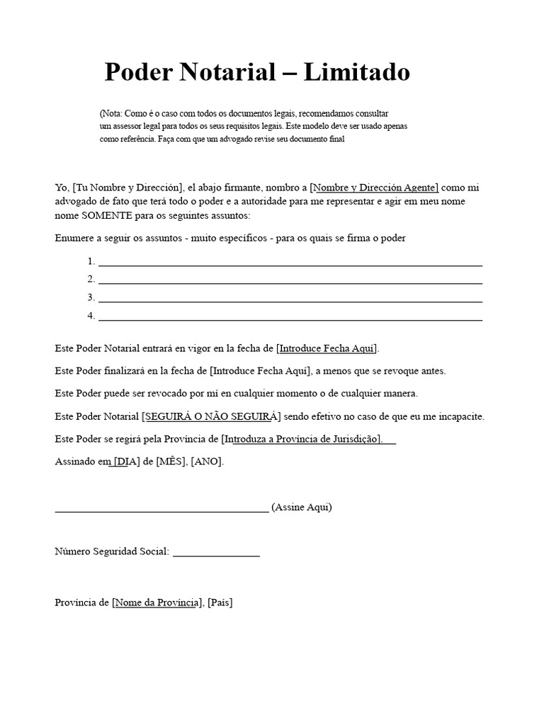 Modelo de Poder Notarial Limitado | PDF