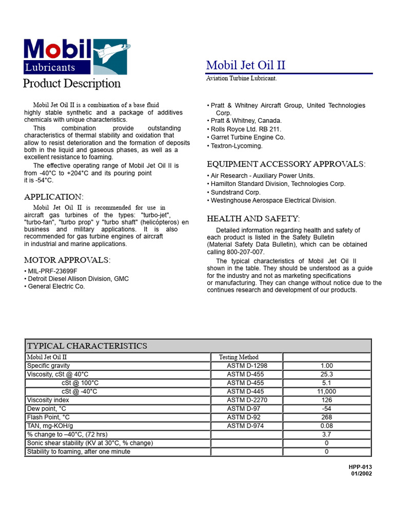 Mobil Jet Oil II | PDF | Lubricant | Gas Turbine