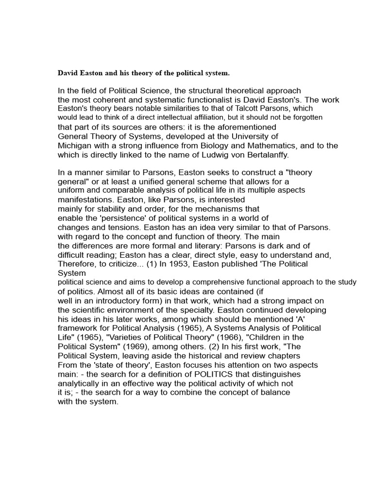David Easton and His Theory of Political System | PDF | System ...