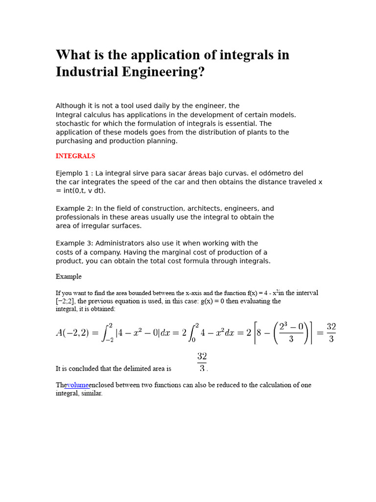 What is the application of integrals in Industrial Engineering? | PDF