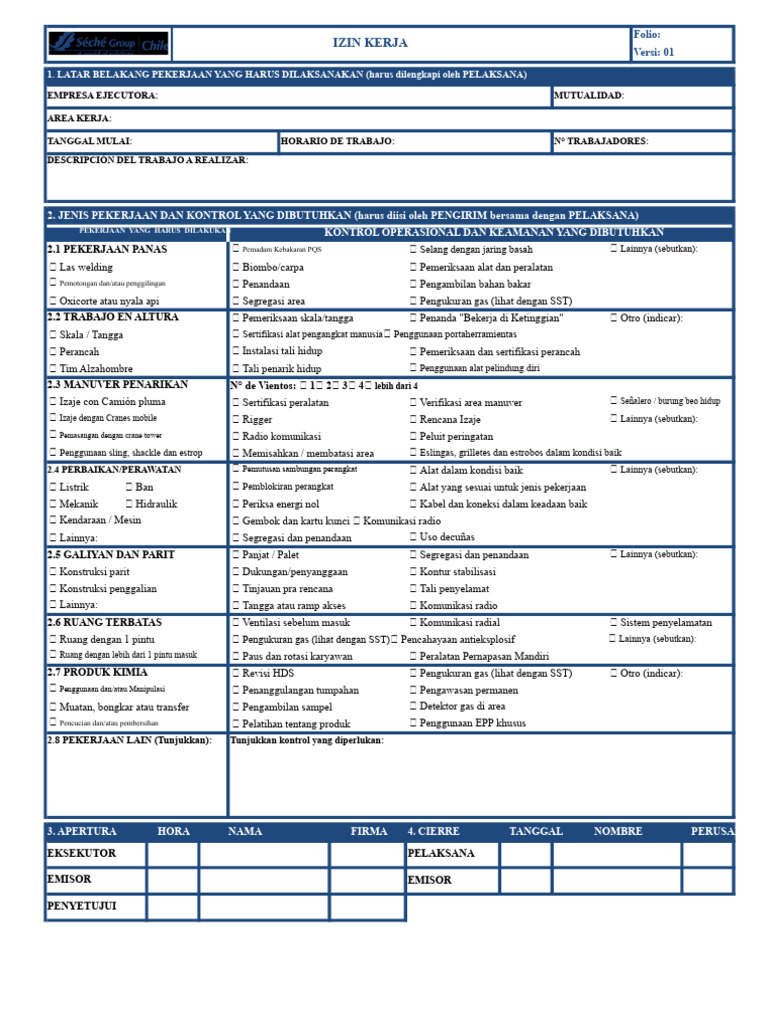 Formulir Izin Kerja Aman (PTS) Rev.01 | PDF