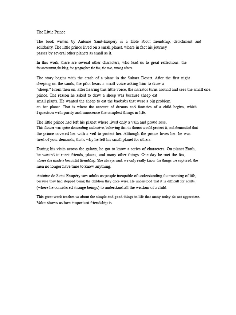 The Little Prince - Summary Completed | PDF