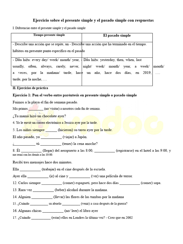 Ejercicios de Presente y Pasado Simple | PDF