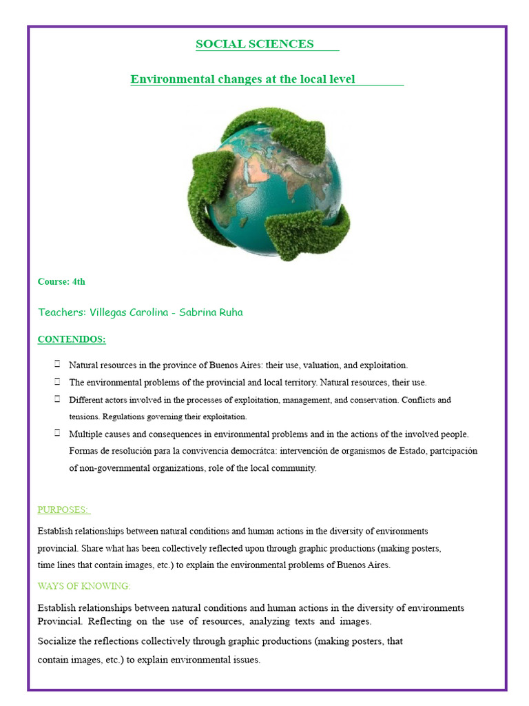 Social Sciences Environmental Changes at The Local Level: Teachers ...