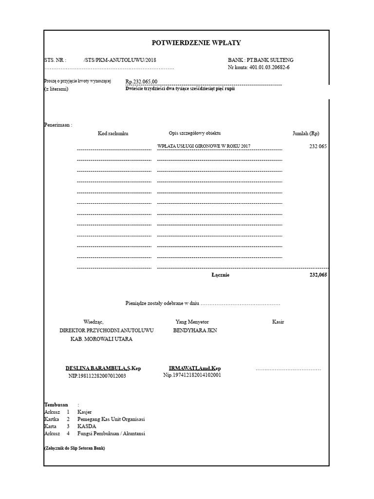 Format STS (Potwierdzenie Wpłaty) | PDF