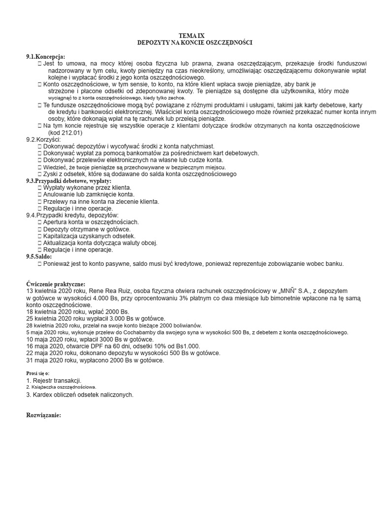 Depozyty W Kasie Oszczędnościowej | PDF