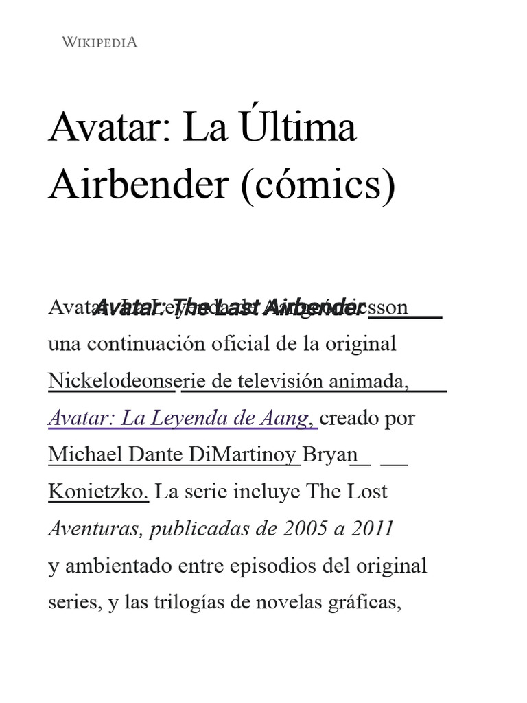 Cómics de Avatar: La Leyenda de Aang | PDF