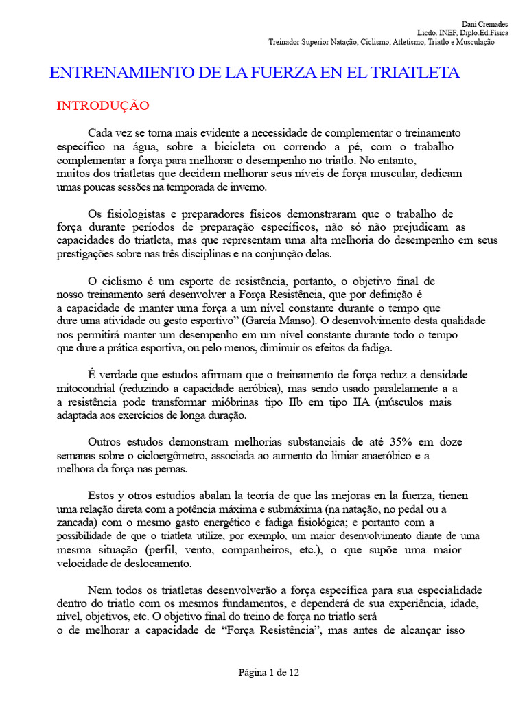 Treinamento de força para triatlo | PDF | Treinamento de força | Triatlo