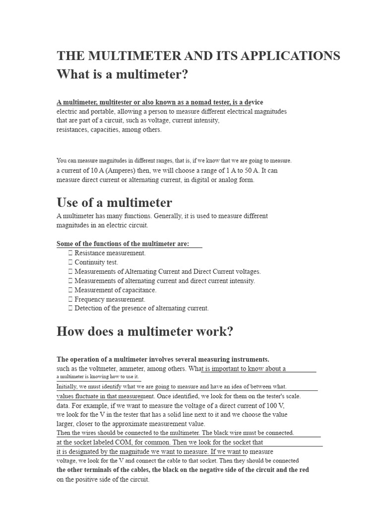 THE MULTIMETER AND ITS APPLICATIONS | PDF | Electrical Equipment ...