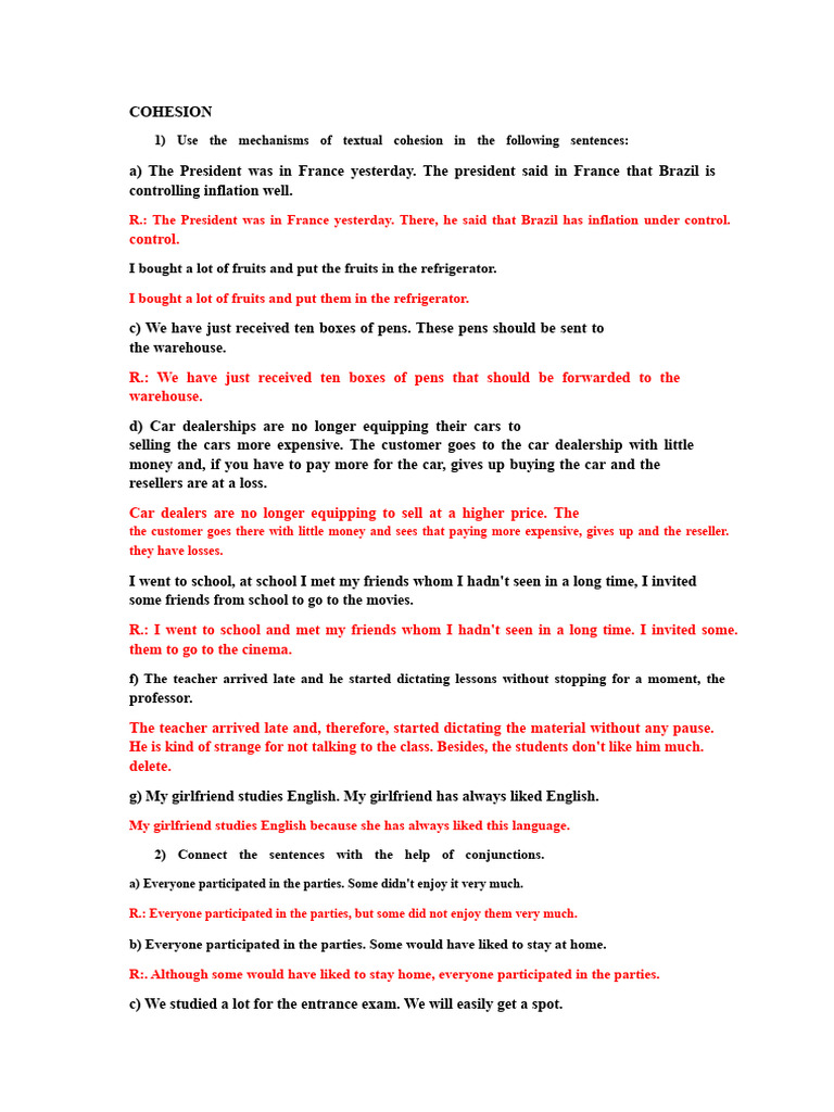 Textual Cohesion and Coherence Exercises | PDF