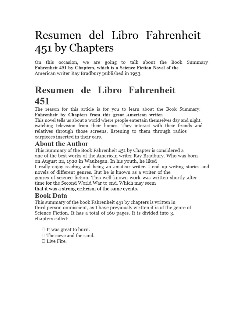 Chapters of Fahrenheit 451 Summary | PDF