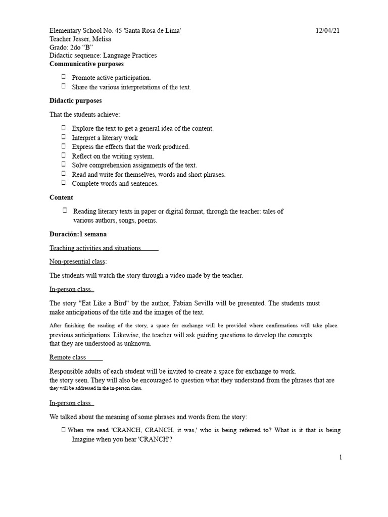Didactic Sequence. 12 To 16 of A. PDL. 2nd B | PDF | Reading Comprehension | Human Communication