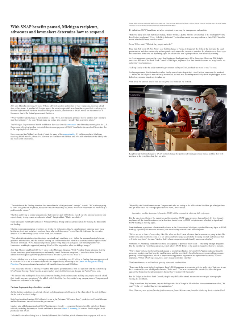 With SNAP Benefits Paused, Michigan Recipients, Advocates and Lawmakers ...