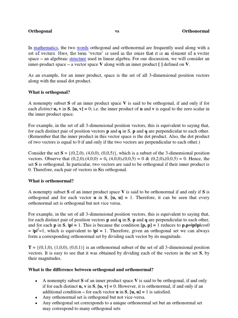 Orthogonal Vs Orthonormal | PDF | Vector Space | Orthogonality