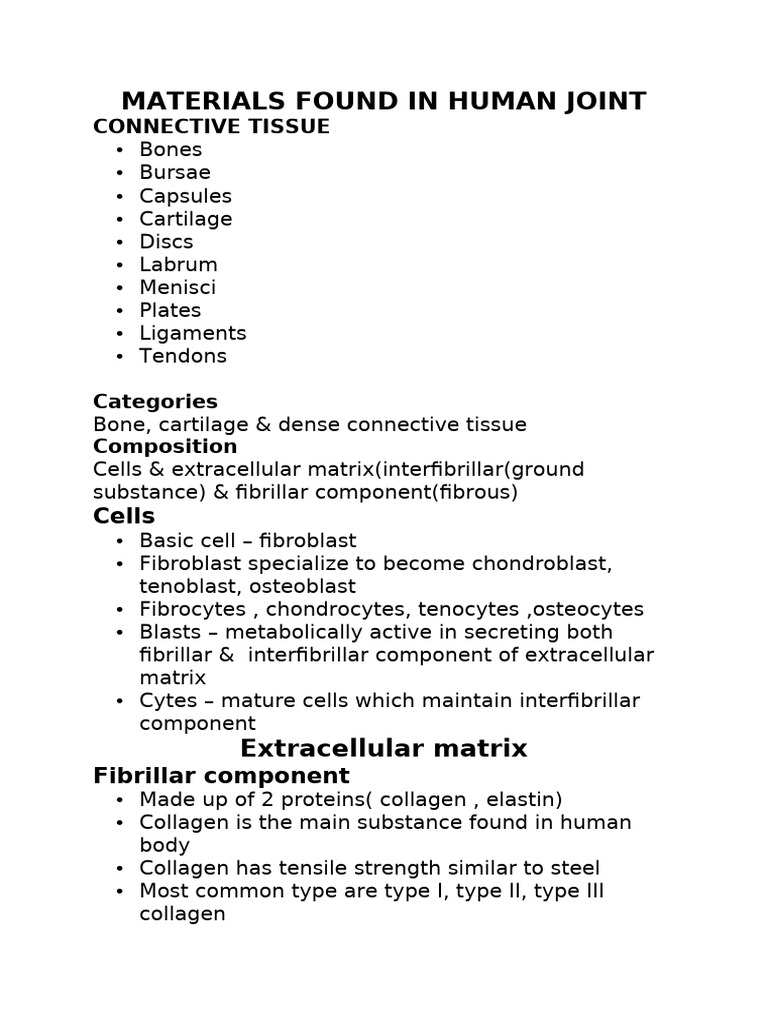 Human Joint Connective Tissue Overview | PDF | Tendon | Cartilage