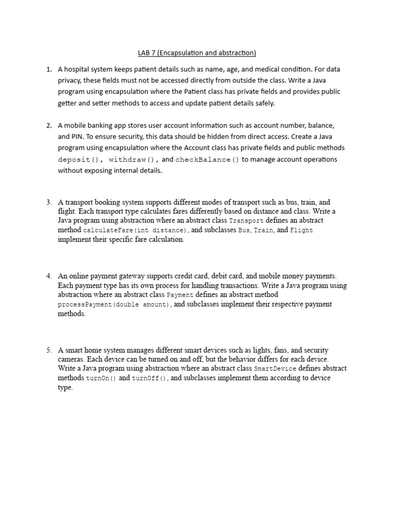 LAB 7 (Encapsulation & Abstraction) | PDF