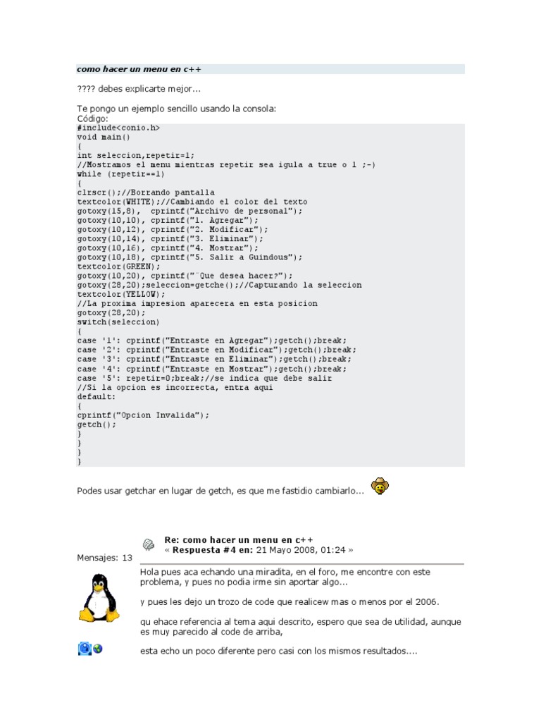 Hacer Un Menu en C++ | PDF | Software multiplataforma | Comunicación