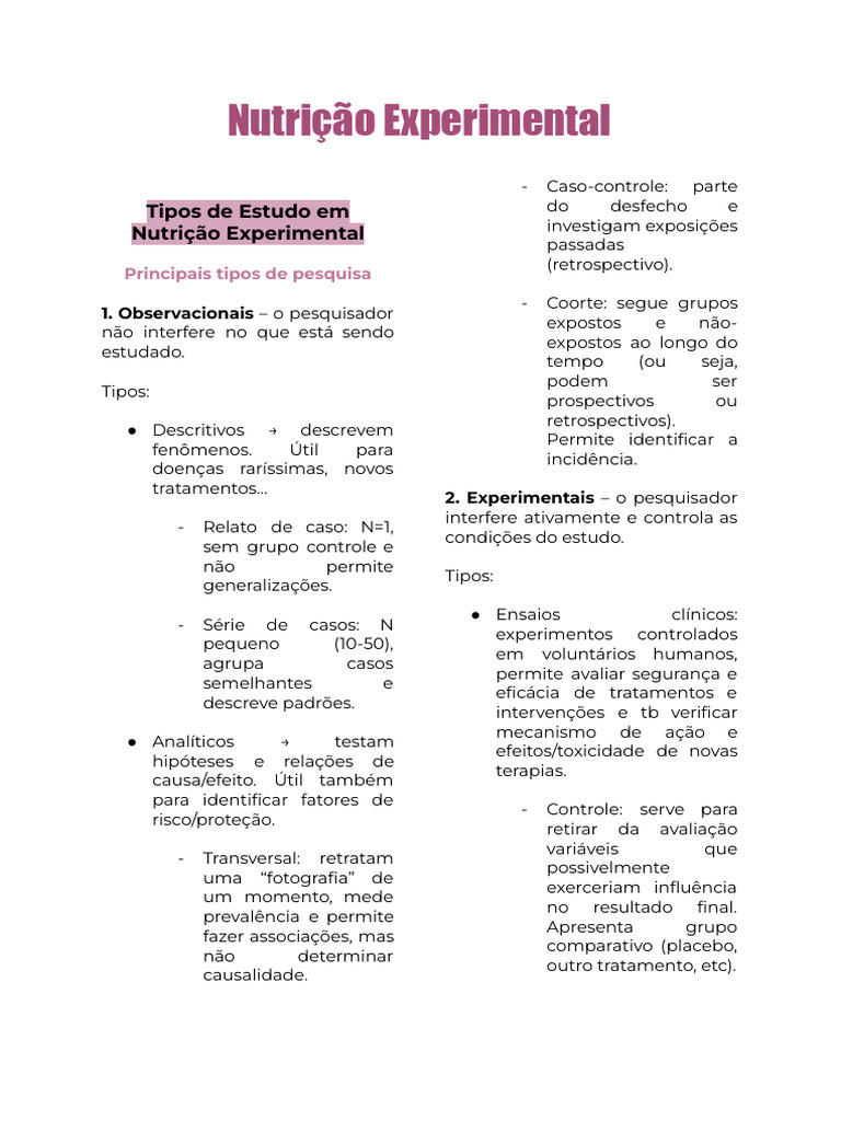 Tipos de Estudos em Nutrição Experimental | PDF | Teste clínico | Remédio