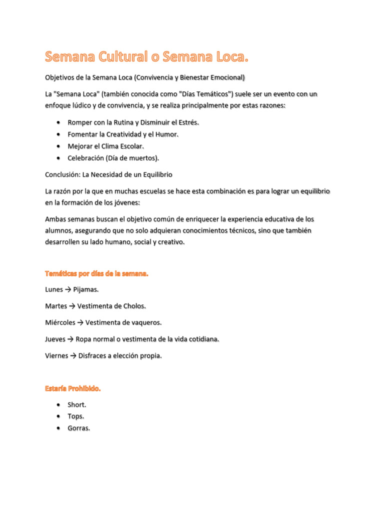 Semana Cultural o Semana Loca | PDF
