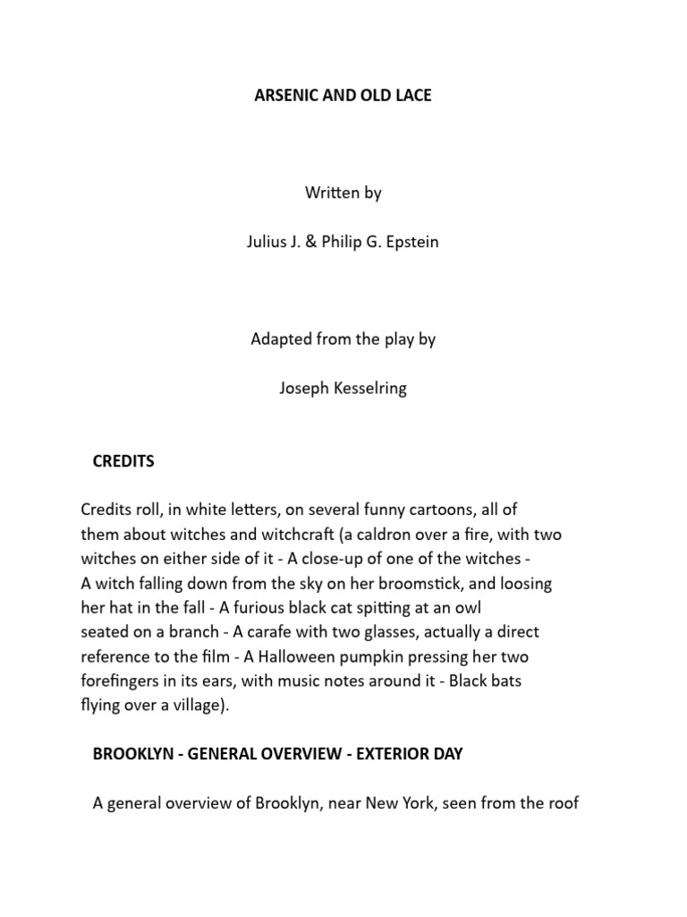 Arsenic and Old Lace 1944 Transcript | PDF