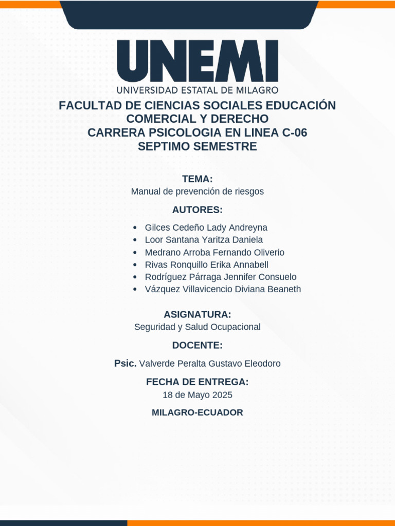 Caratula Unemi 2024[1] | PDF | Seguridad y salud ocupacional | Valores